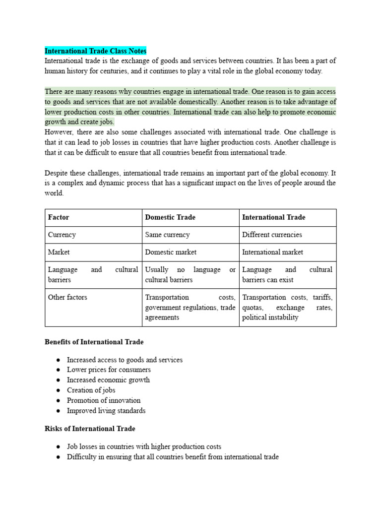 International Trade Class Notes | PDF | Foreign Direct Investment ...