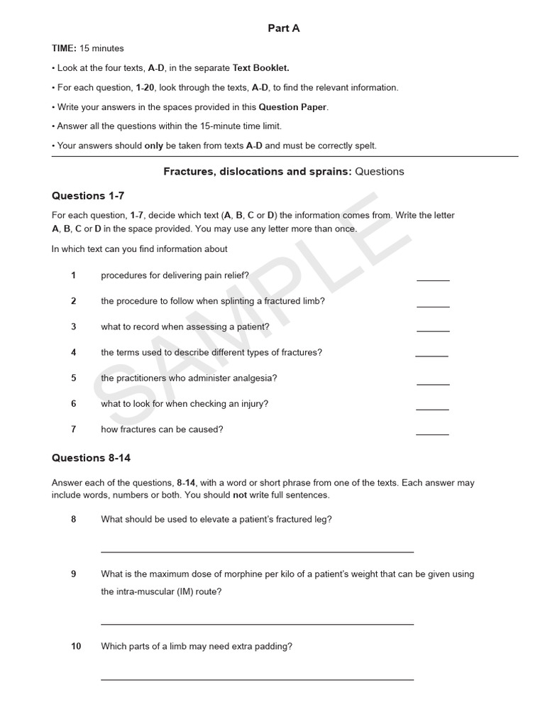 Reading Sample Test 1 Question Paper Part A - Removed | PDF | Analgesic ...