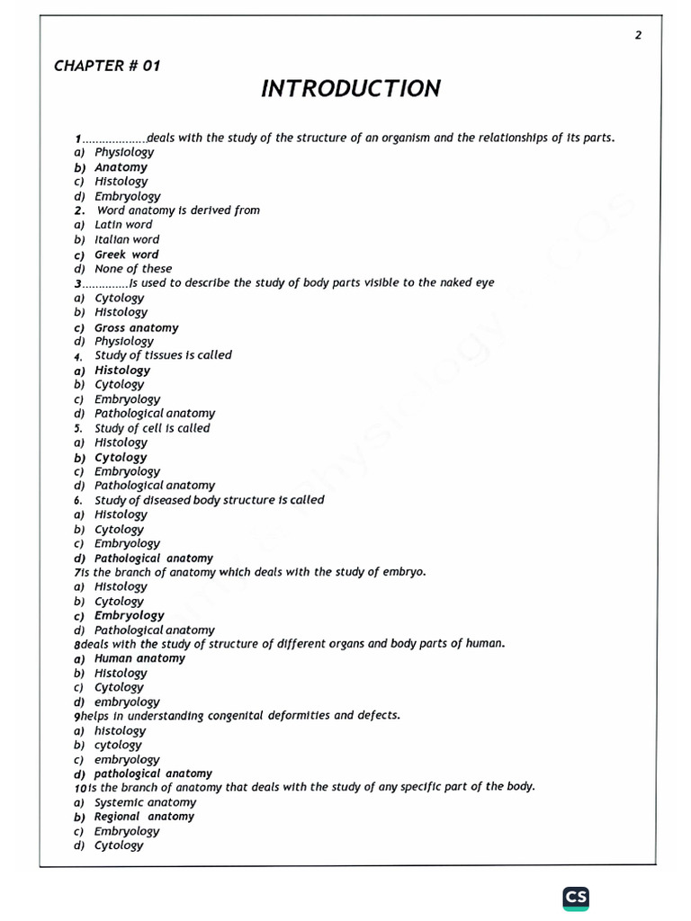 Anatomy Physiology Mcqs Pdf