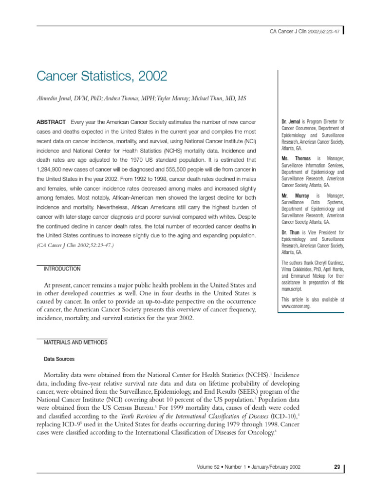 Cancer Statistics 2002 | PDF | Cancer | Gastrointestinal Tract