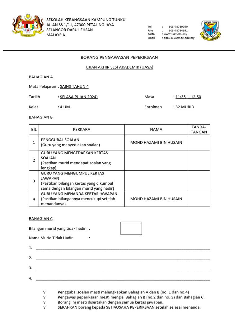 BORANG PENGAWASAN PEPERIKSAAN VER 2 Conv | PDF