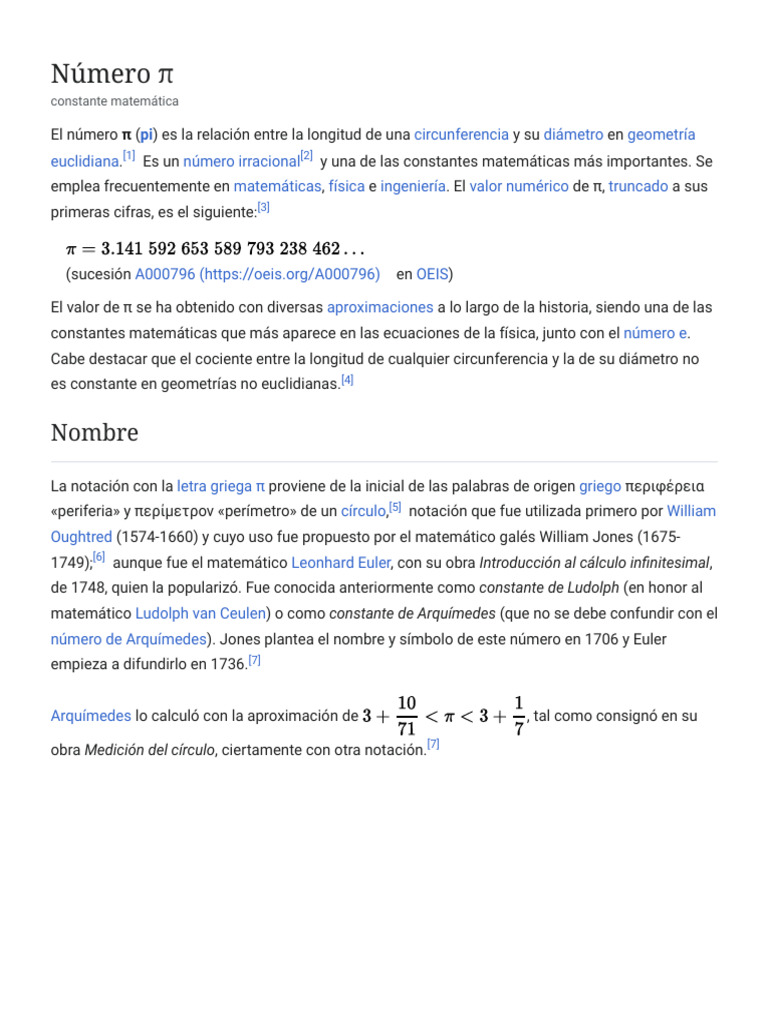 Número π - Wikipedia, La Enciclopedia Libe | PDF | Pi | Conceptos ...