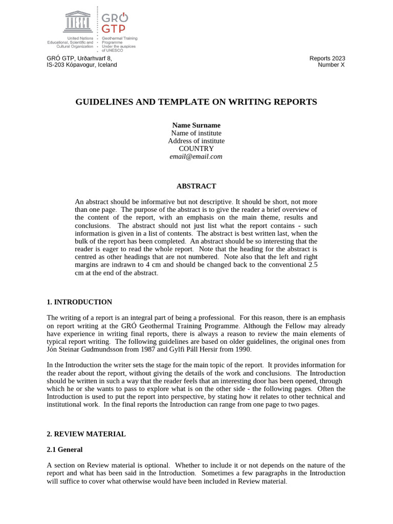 Report Guidelines and Template GRÓ GTP | PDF | Communication | Page Layout Report Guidelines and Template GRÓ GTP | PDF | Communication | Page Layout