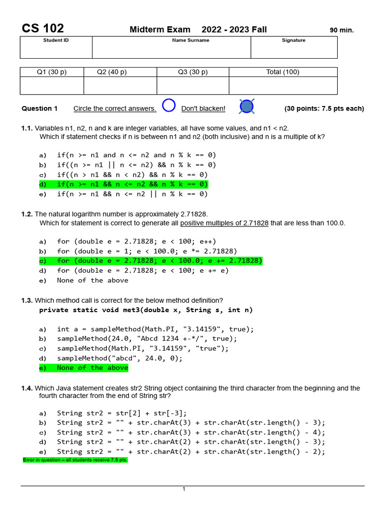 CS102 2023 Fall Midterm Answers | PDF | Computer Science | Mathematical Logic