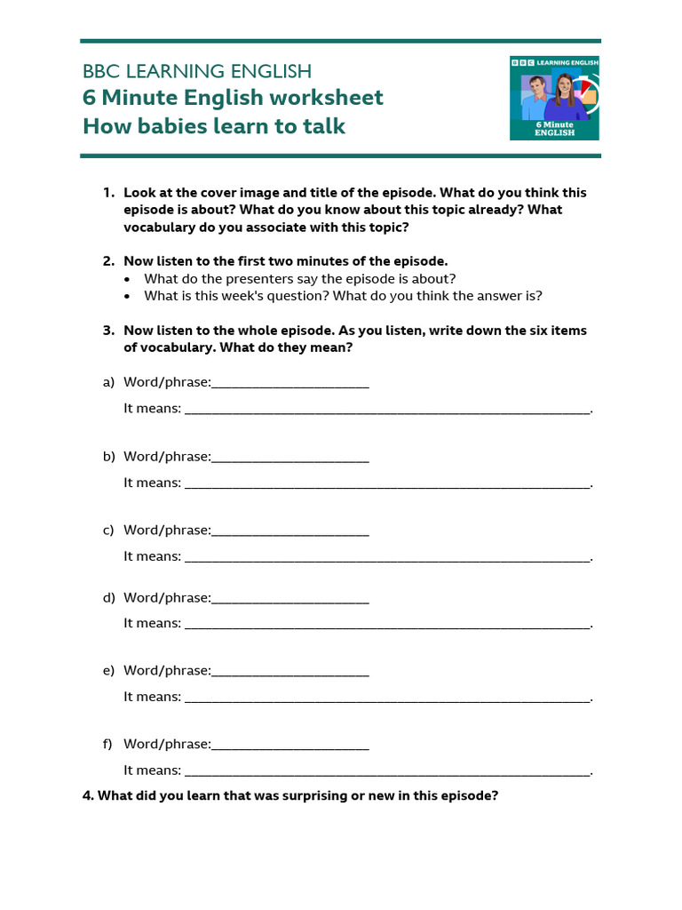 How Babies Learn to Talk Worksheet | PDF | English Language | Stress ...