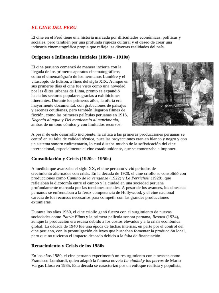 Historia del cine peruano: retos y logros | PDF | Perú