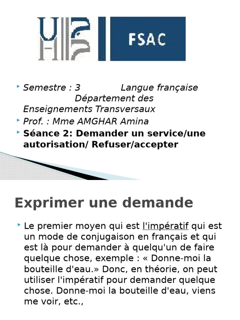 Demander Un Service, Une Autorisation, Refuser-Accepter | PDF | Verbe ...