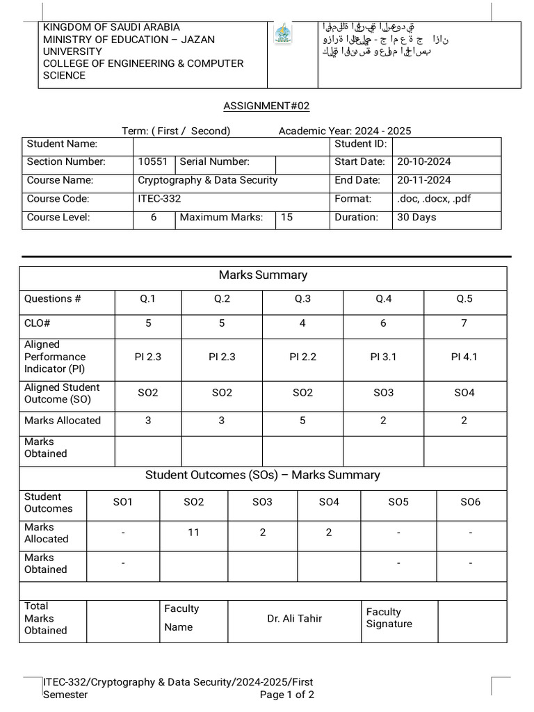 Assignment#02 ITEC 332 Section 10551 | PDF | Cryptography | Encryption