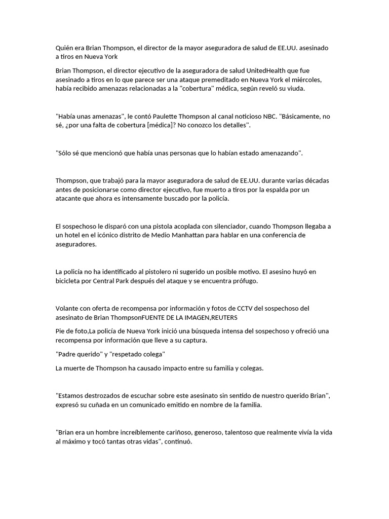 Quién Era Brian Thompson | PDF | mundo financiero | Ley de Competencia