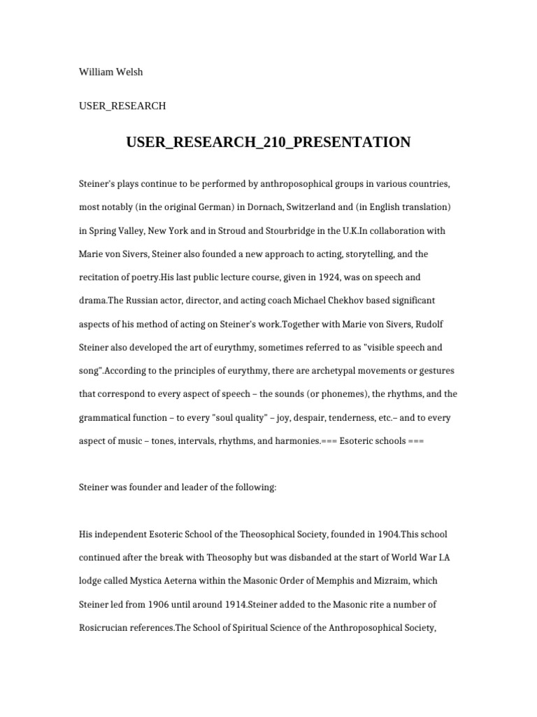 User Research 210 Presentation | PDF | Rudolf Steiner | Science