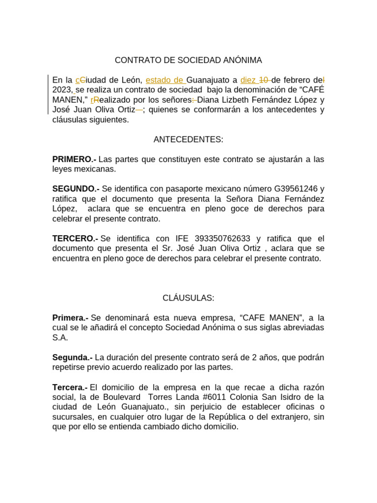 CONTRATO-DE-SOCIEDAD-ANÓNIMA | PDF | Compartir (Finanzas) | Sociedad de responsabilidad limitada