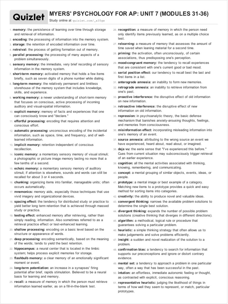 Vocabulary Unit 7 | PDF | Memory | Recall (Memory)