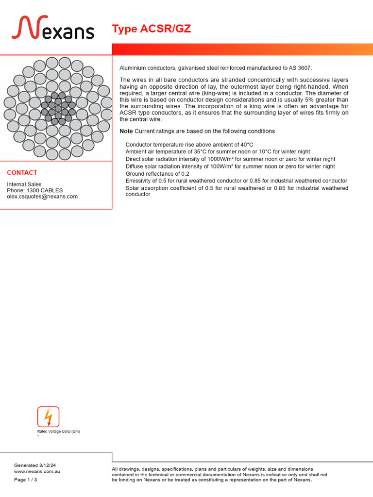 Nexans - Type ACSR GZ | PDF | Electrical Conductor | Electromagnetism