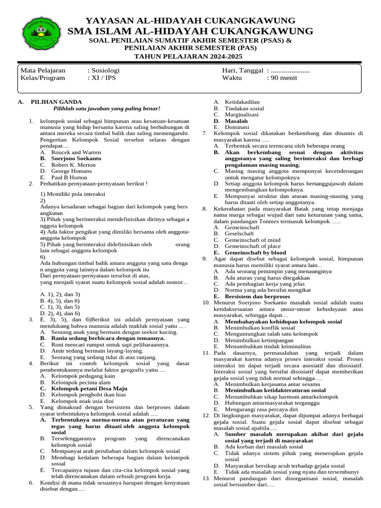 Format Soal Psas Dan Pas Xi 2024 | PDF