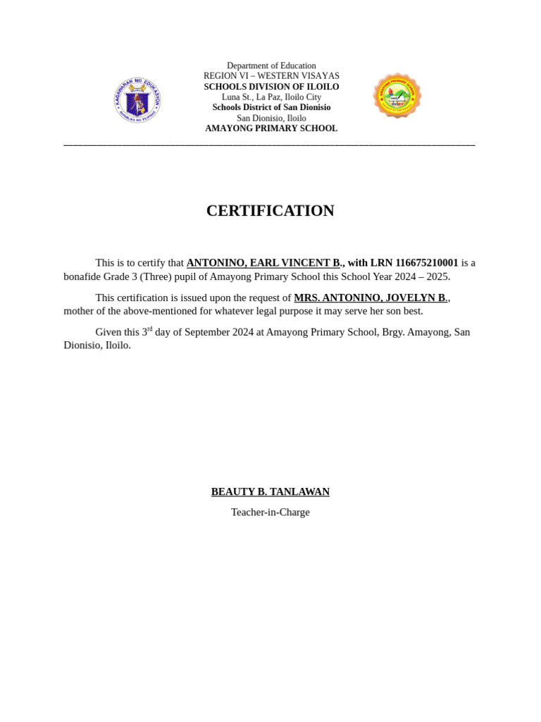 Certificate of Enrollment | PDF