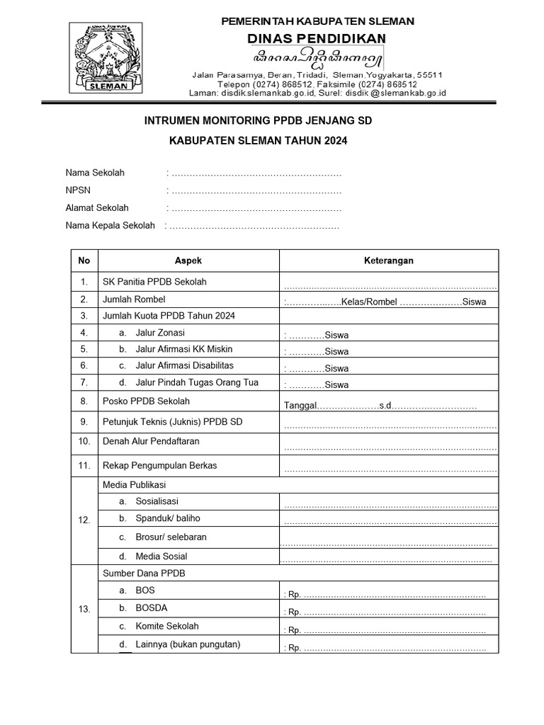 Instrumen Monitoring PPDB SD 2024 | PDF
