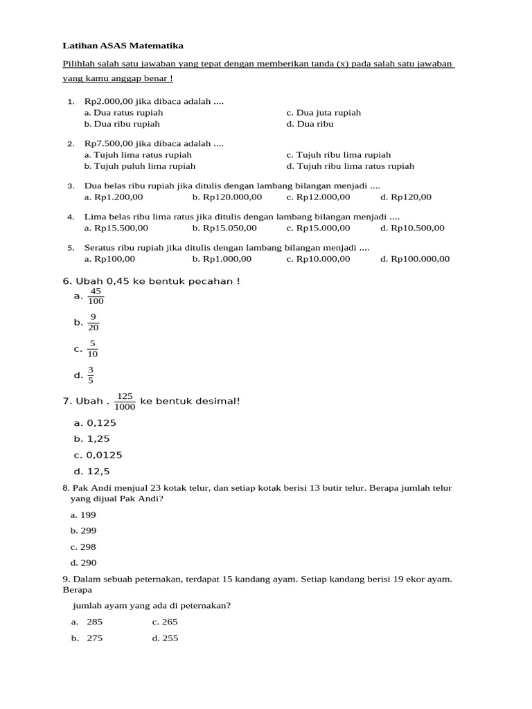 Latihan Soal ASAS Matematika | PDF