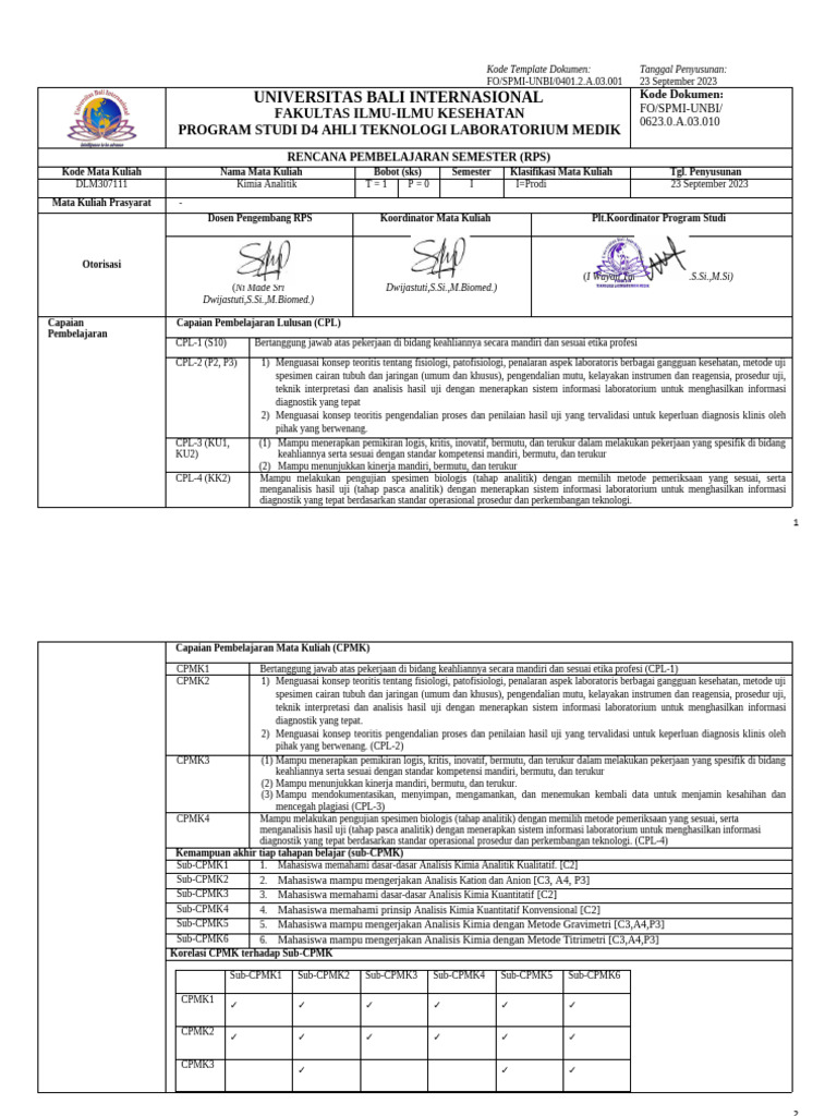 Contoh RPS Teori | PDF