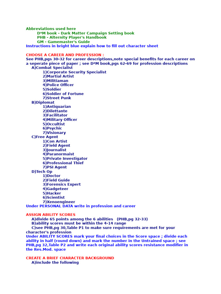 Character Creation | PDF