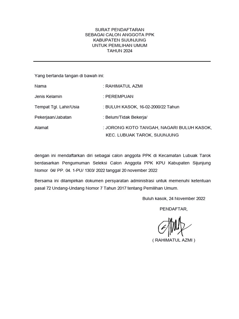 Surat PPK Pendaftaran | PDF
