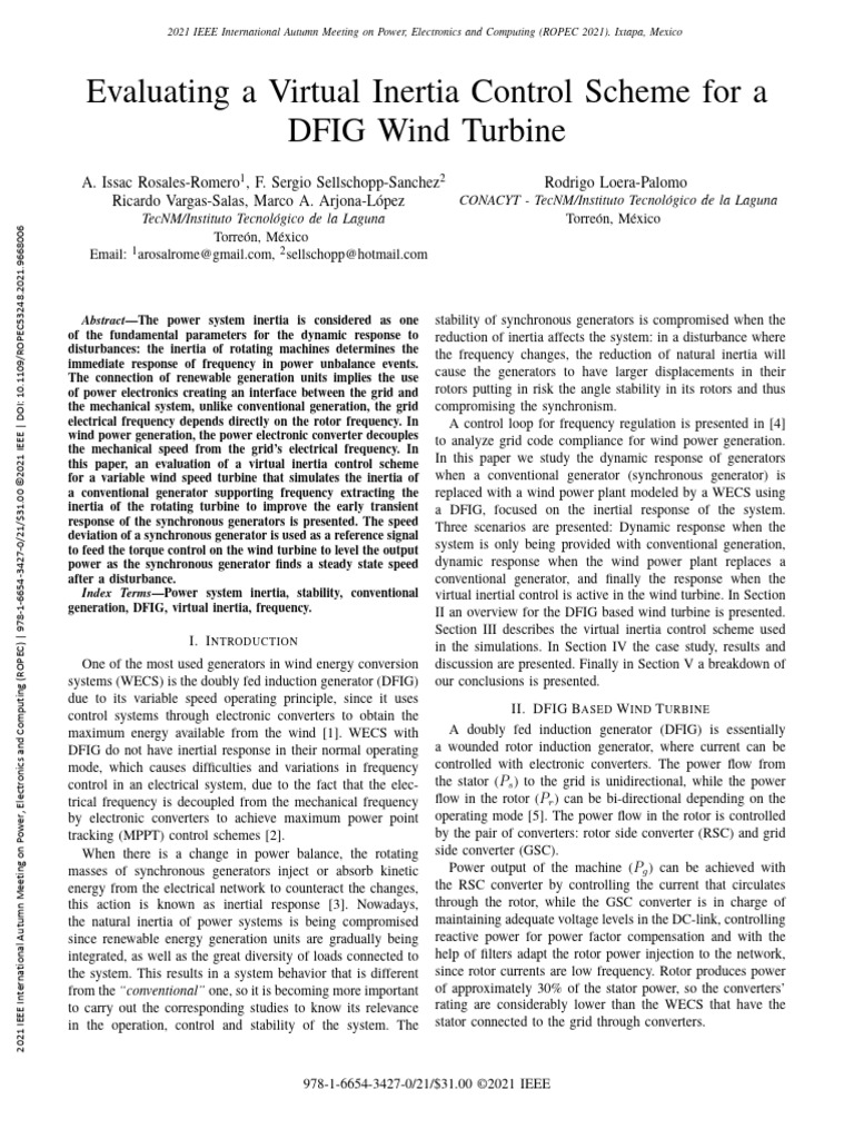 Evaluating A Virtual Inertia Control Scheme For A DFIG Wind Turbine ...