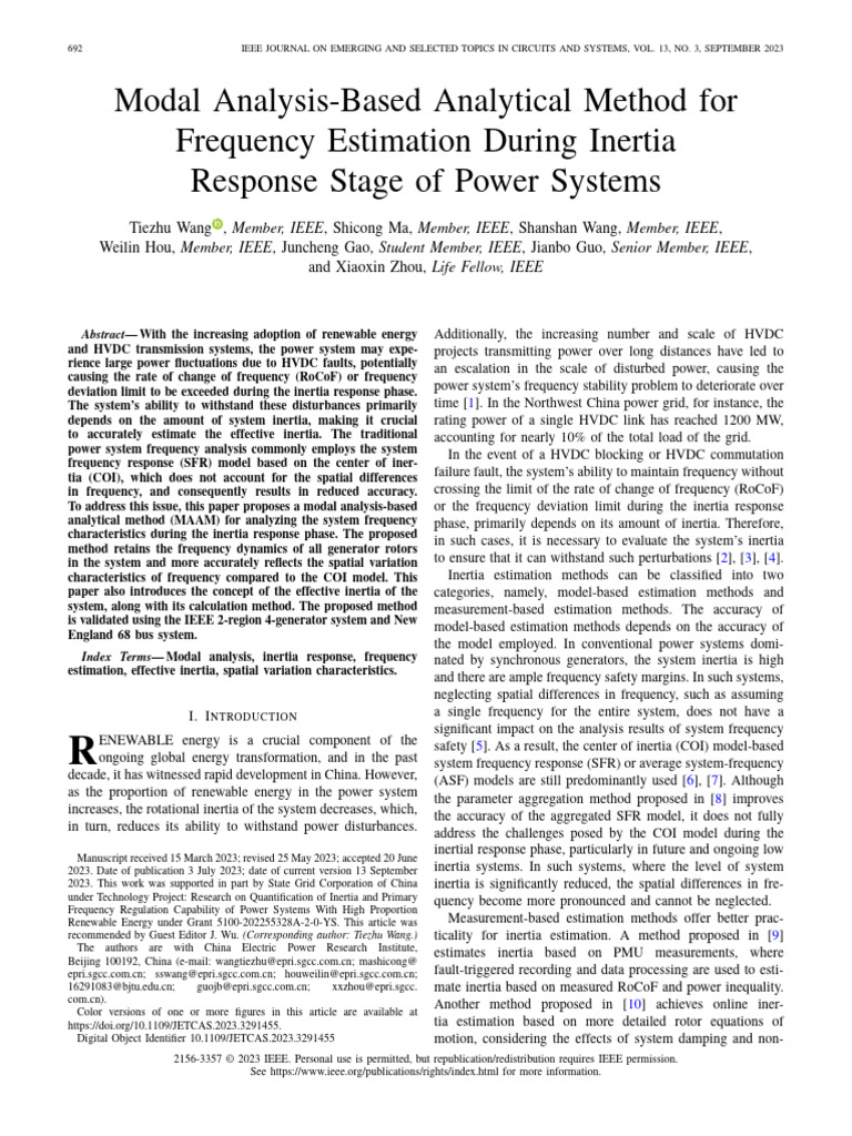 Modal Analysis-Based Analytical Method For Frequency Estimation During ...
