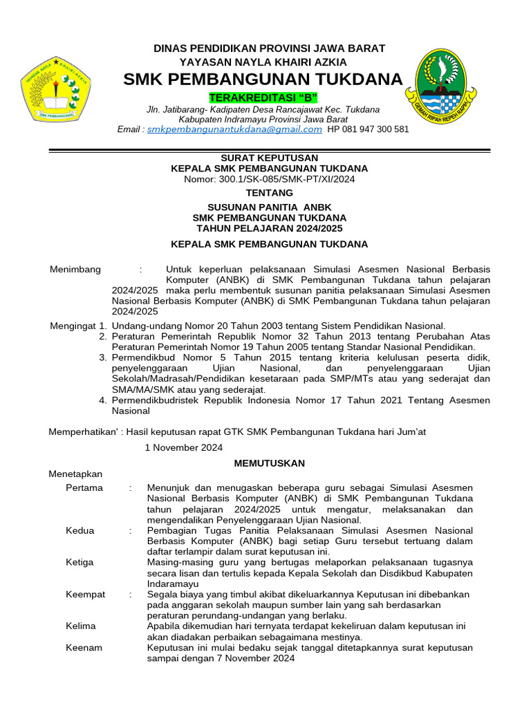 SK Panitia Anbk SMK 2024 | PDF