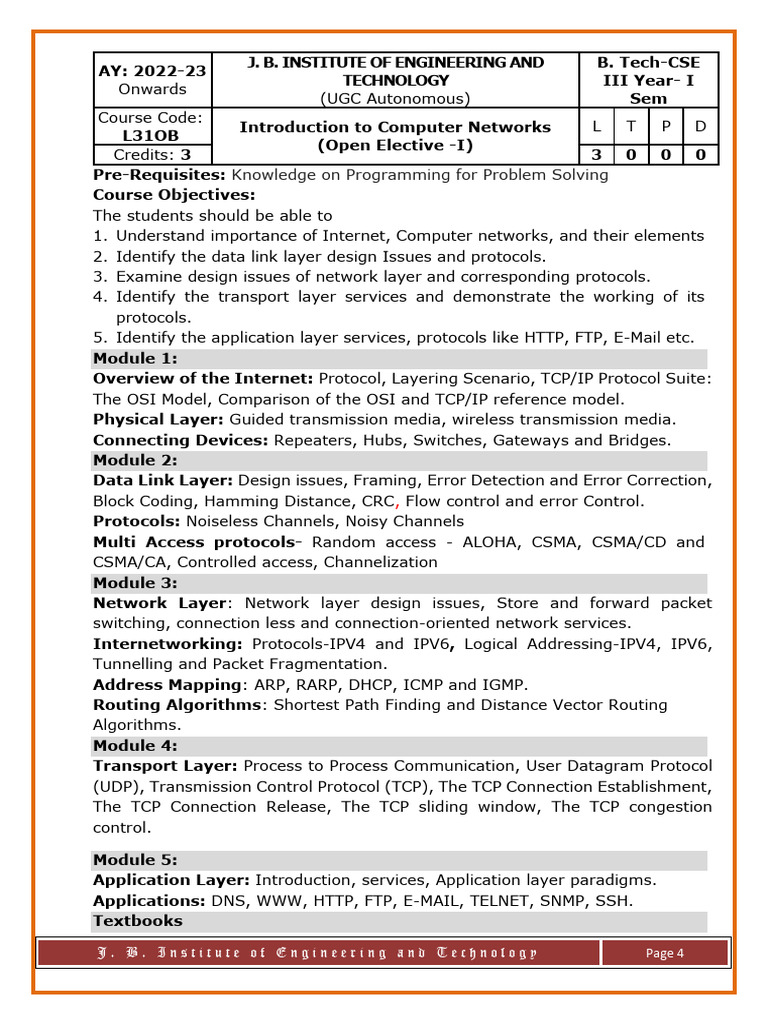 Computer Networks Course Overview | PDF