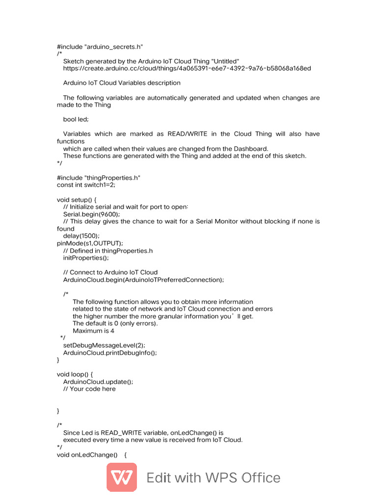 Control Ledlight Using Arduino Iot Cloud - Ino | PDF