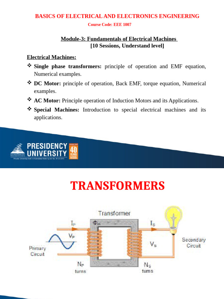 Module 3 EEE1007 | PDF | Transformer | Electromagnetic Induction