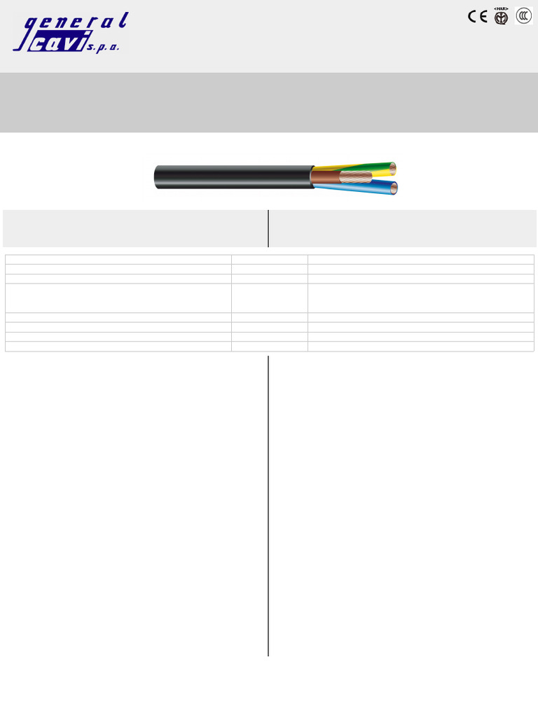 Cables Data Sheet H07RNF | PDF