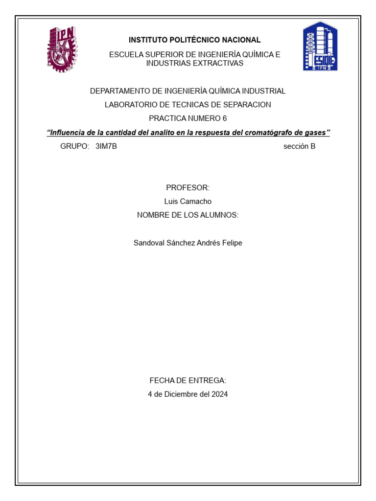 Influencia de la cantidad del analito en la respuesta del cromat-grafo ...