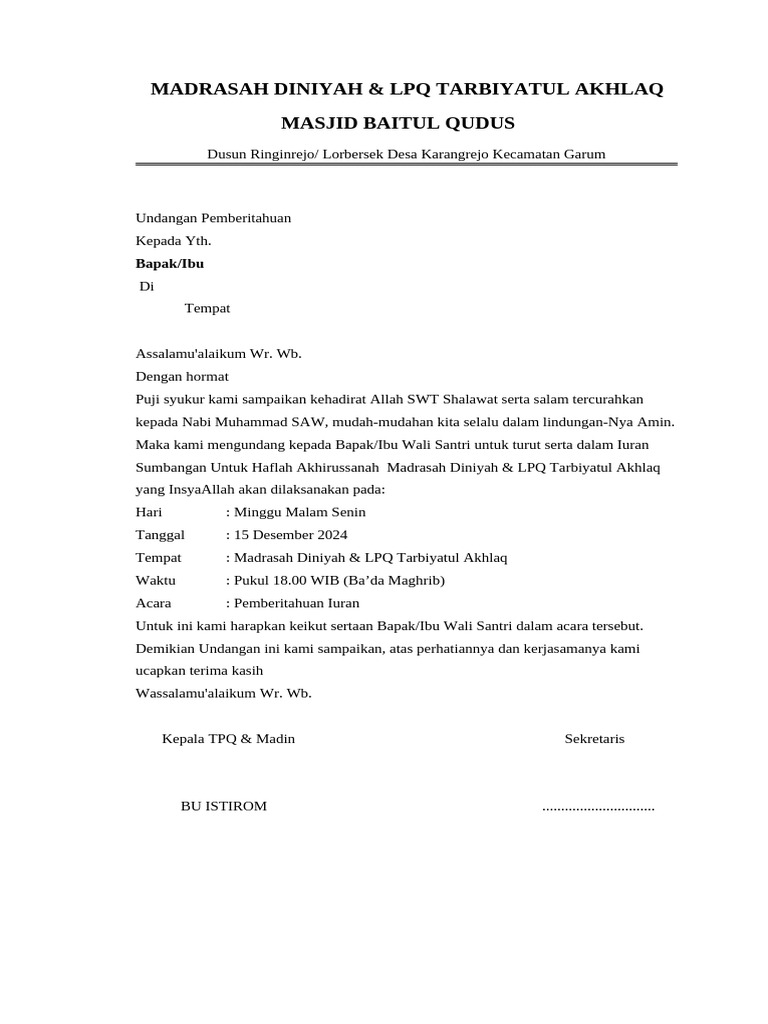 undangan Pemberitahuan Mas Slamet. | PDF