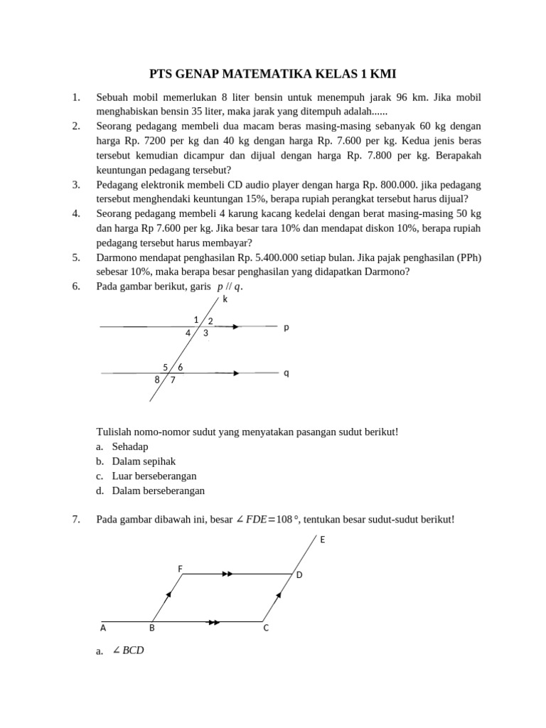 PTS Math Genap Kelas 1 2022-2023 | PDF