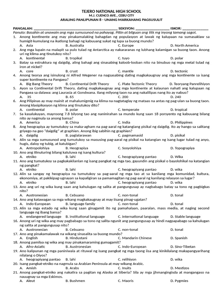 TQ G8 1st Grading 2023-2024 | PDF