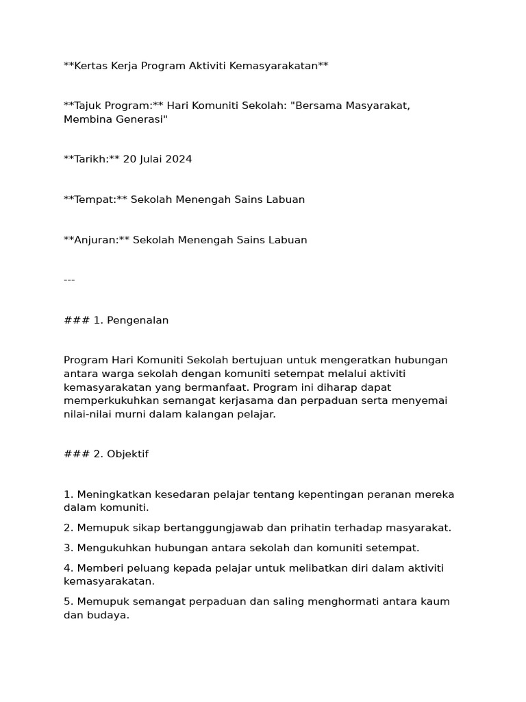 Kertas Kerja Program Aktiviti Kemasyarakatan | PDF