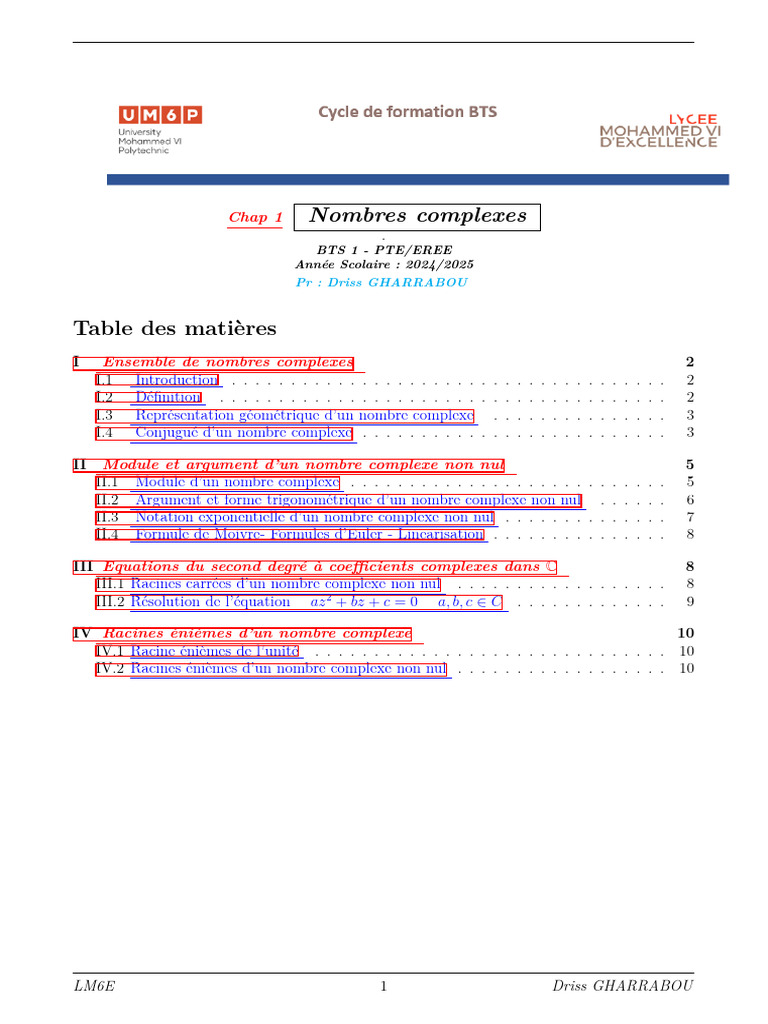 Cours sur les Nombres Complexes | PDF | Nombre complexe | Équation du ...
