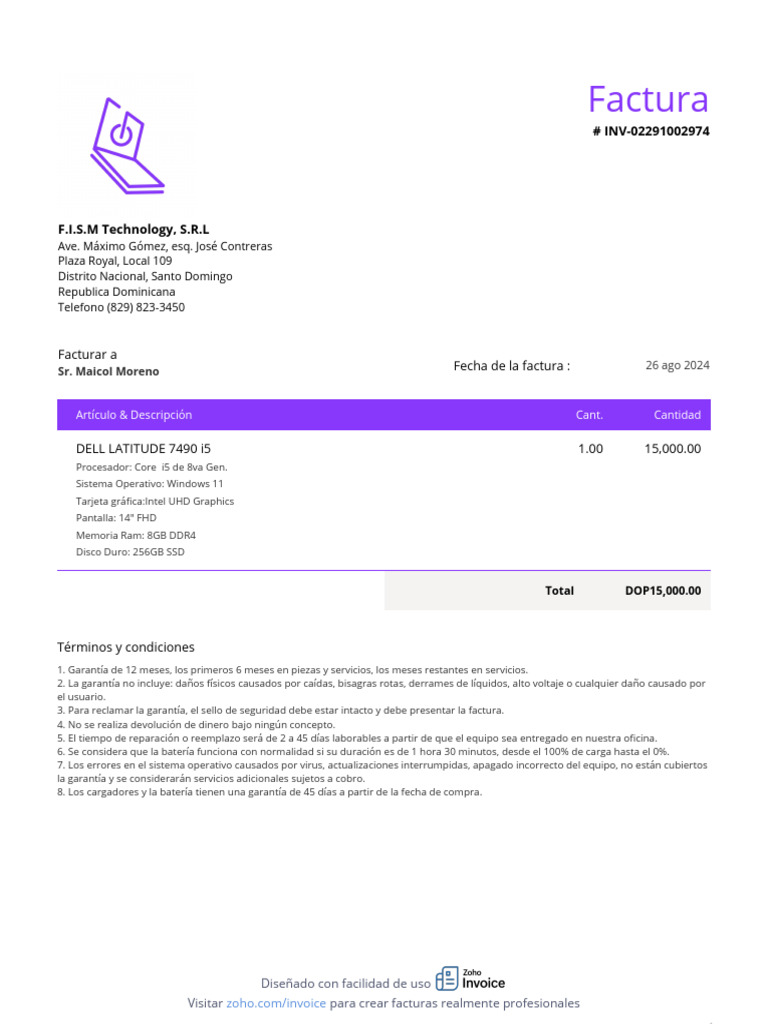 Factura DELL LATITUDE 7490 - F.I.S.M Technology | PDF