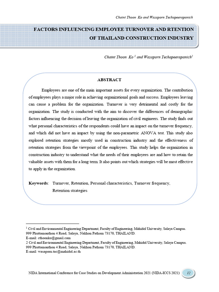 Employee Turnover in Thailand's Construction Industry | PDF | Employee ...