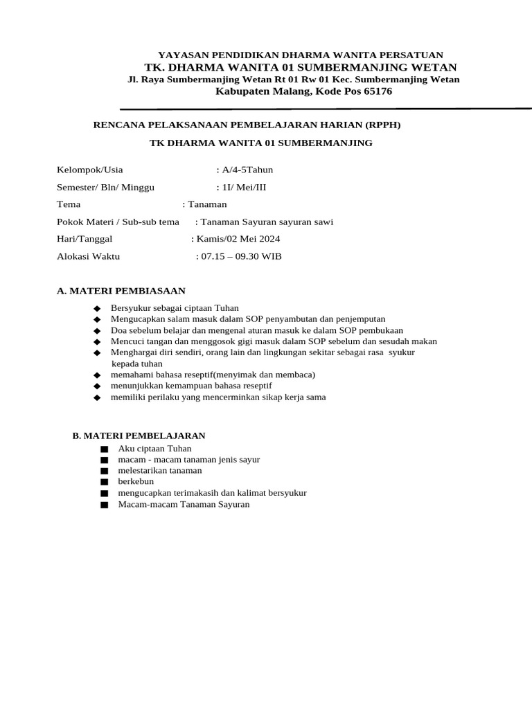 RPPH A tanaman Sayuran | PDF