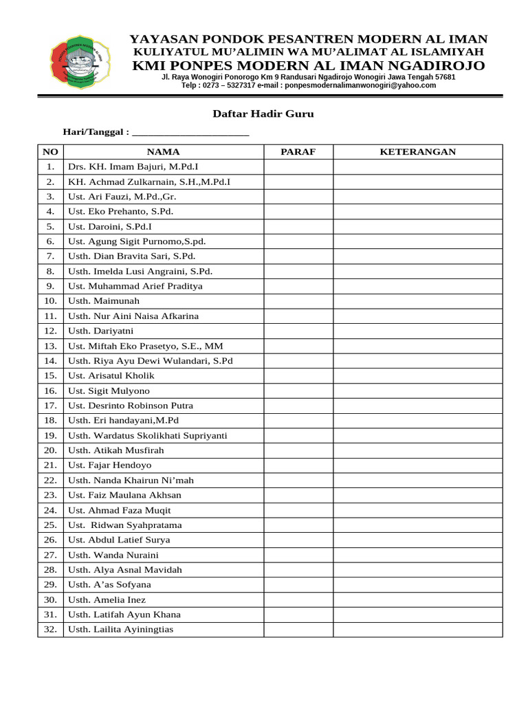 Daftar Hadir Guru | PDF