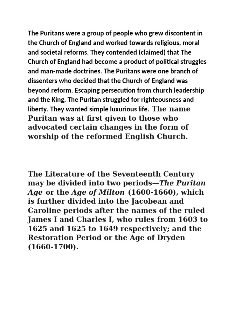 Puritan Age | PDF | John Milton | Puritans