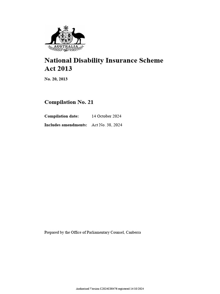 NDIS Act 2013 - Compilation 21 (2024) | PDF | Insurance | Justice