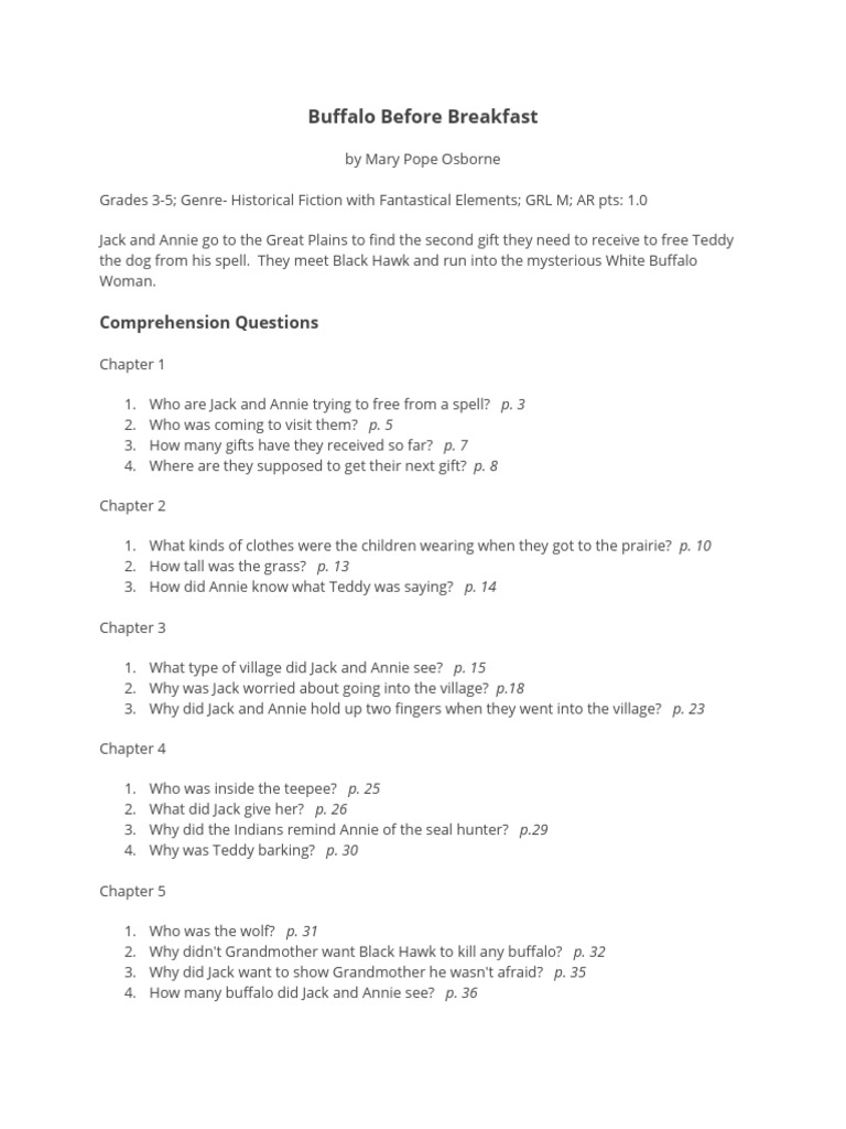 Buffalo Before Breakfast - Comprehension Questions | PDF