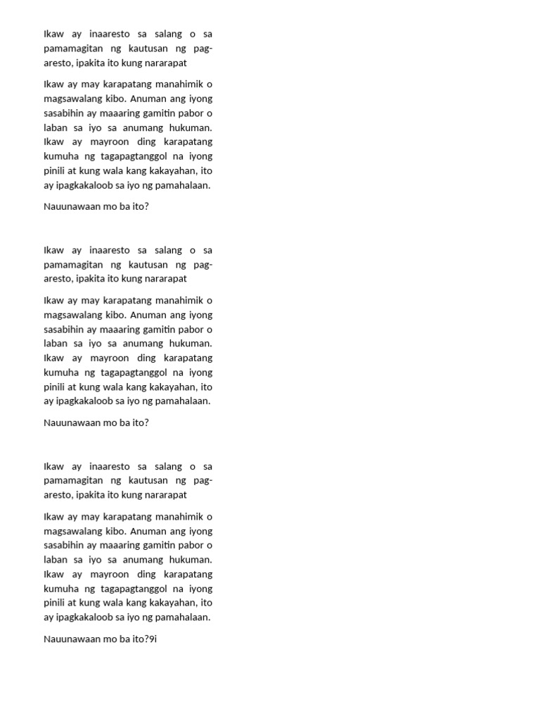 Ikaw Ay Inaaresto Sa Salang o Sa Pamamagitan NG Kautusan NG Pag | PDF