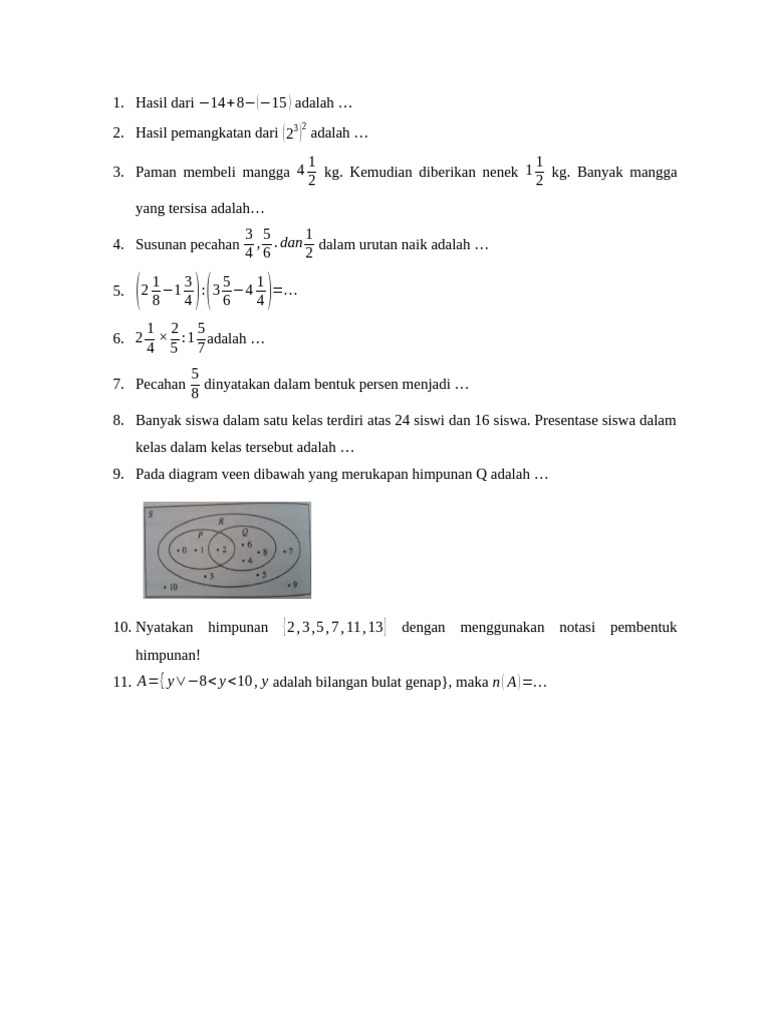 PTS Math Gasal Kelas 1 2020-2021 | PDF