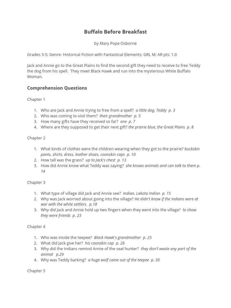 Buffalo Before Breakfast - Comprehension Questions With Answer | PDF