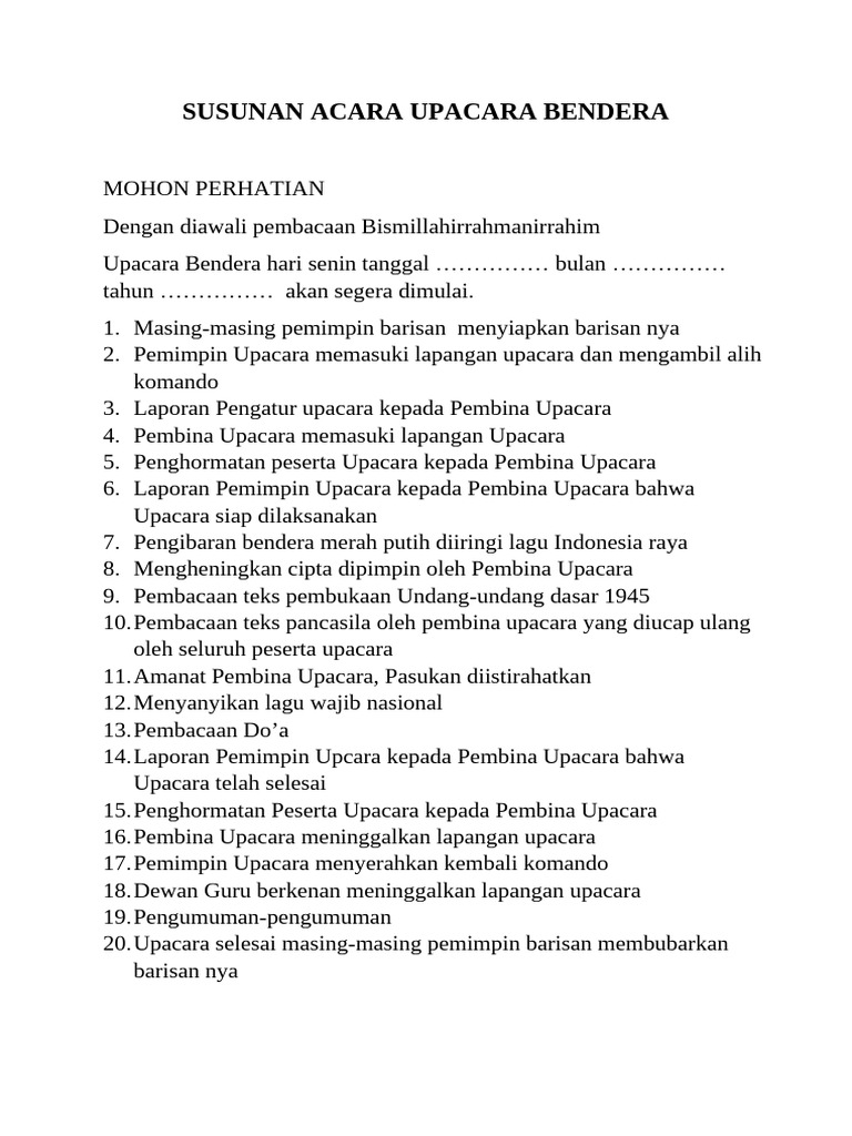 Susunan Acara Upacara Bendera | PDF