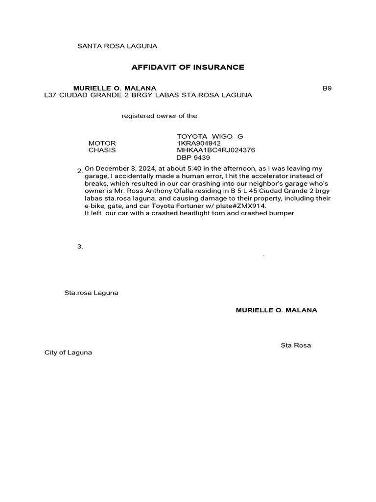 Affidavit of iNSURANCE | PDF