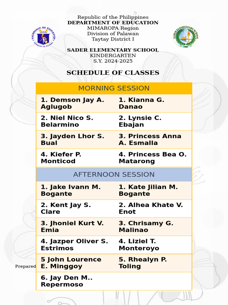 Sched. of Classes | PDF